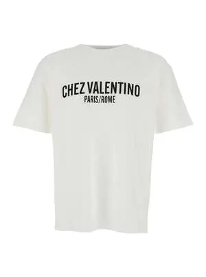 Valentino Garavani Chez' Crewneck T-shirt With Maxi Logo Print On The Front In Cotton - White