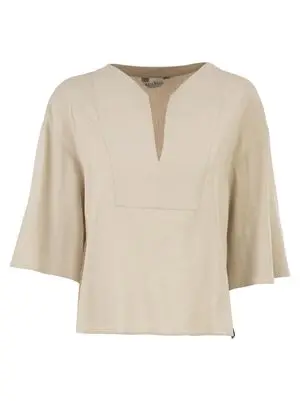 Max Mara Max Mara Linen & Viscose Blend V-Neck Blouse Cream