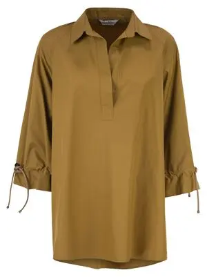 Max Mara Cotton Poplin Oversized Blouse With Drawstring Cuffs - Multicolor