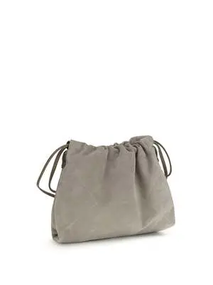 Brunello Cucinelli Suede Pouch With Monile Decoration - Gray