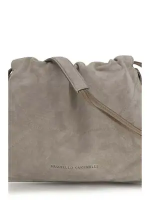 Brunello Cucinelli Suede Pouch With Monile Decoration - Gray