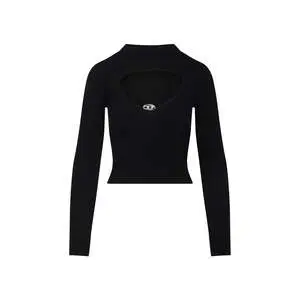 DIESEL® Ribbed Wool Cropped Top With Cut-out Detail - Black