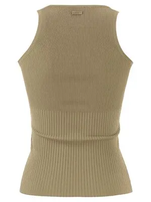 Max Mara Viscose Blend Ribbed Knit Sleeveless Top - Yellow