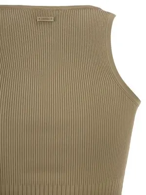 Max Mara Viscose Blend Ribbed Knit Sleeveless Top - Yellow