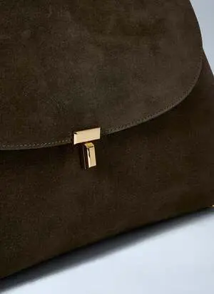 TOTEME T-lock Suede Satchel Bag - Cream