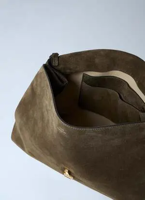 TOTEME T-lock Suede Satchel Bag - Cream