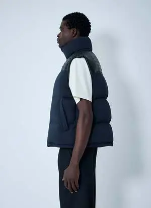 Bottega Veneta Tech Nylon Puffer Gilet With Intrecciato Leather Detail