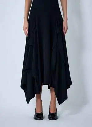 Yohji Yamamoto Paneled Flare Midi Skirt - Black