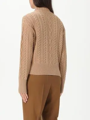 Max Mara Camel Cable Knit Sweater With Embossed Monogram