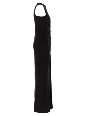 Sportmax Saletta Long Stretch Jersey Dress With Draping And Cut-out - Black