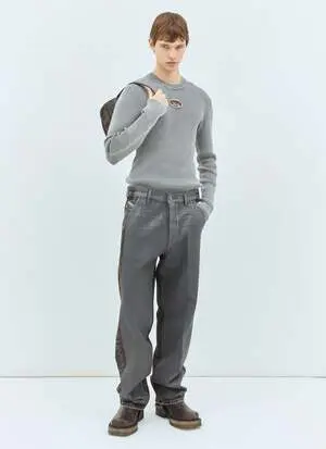 DIESEL® K-darin-r Ribbed Cotton Jersey Long Sleeve Top With Chest Logo Plaque