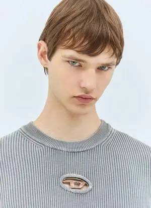DIESEL® K-darin-r Ribbed Cotton Jersey Long Sleeve Top With Chest Logo Plaque