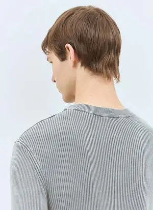 DIESEL® K-darin-r Ribbed Cotton Jersey Long Sleeve Top With Chest Logo Plaque