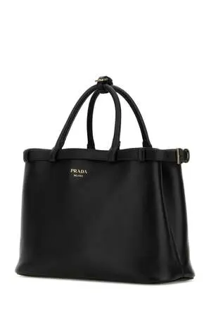Prada Leather Medium Buckle Handbag - Black