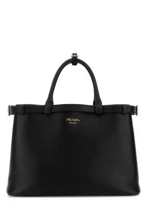 Prada Leather Medium Buckle Handbag - Black