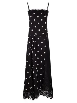 Sportmax Polka Dot Silk Midi Dress With Lace Inserts - Black