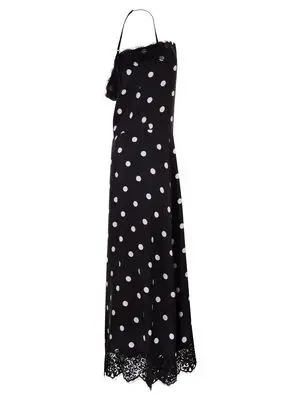 Sportmax Polka Dot Silk Midi Dress With Lace Inserts