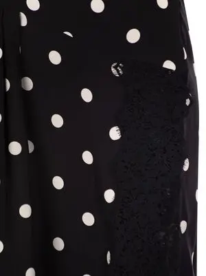 Sportmax Polka Dot Silk Midi Dress With Lace Inserts