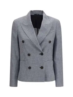 Brunello Cucinelli Houndstooth Linen And Cotton Jacket With Monili