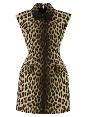 Sportmax Cotton Mini Dress With Animal Print - Brown