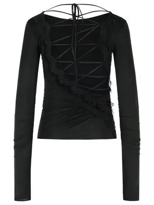 Blumarine Stretch Nylon Sweater With Lace Detail