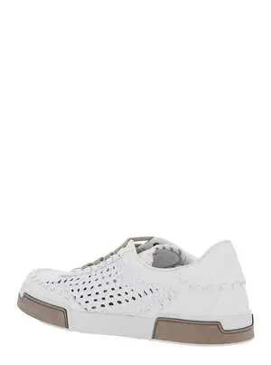 Dolce & Gabbana White Leather "portofino" Sneakers With Mesh Inserts And Embossed Logo - Multicolor