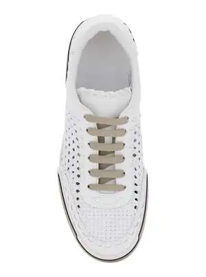 Dolce & Gabbana White Leather "portofino" Sneakers With Mesh Inserts And Embossed Logo - Multicolor