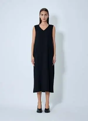 Yohji Yamamoto Midi Dress With V-neck And Side Gather - Black