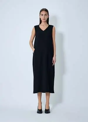 Yohji Yamamoto Midi Dress With V-neck And Side Gather