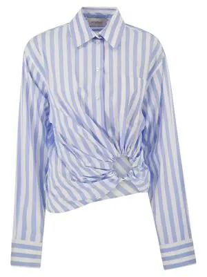 SPORTMAX SPORTMAX Cropped Striped Cotton Shirt With Front Draping