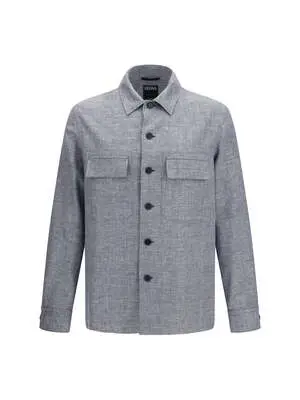 Zegna Crossover Shirt Jacket In Linen Wool And Silk - Gray