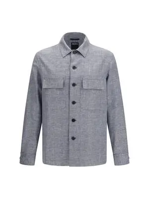 Zegna Crossover Shirt Jacket In Linen Wool And Silk - Gray