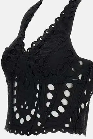 Charo Ruiz Ibiza Black Eyelet Halter Top