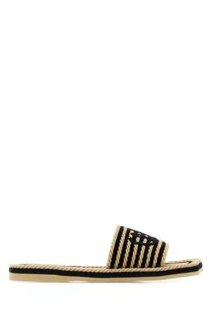 Chloé Embroidered Raffia Slide Slippers - Multicolor