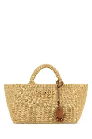 Prada Raffia Shopping Bag With Logo