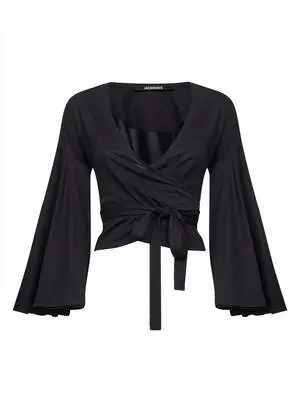 Jacquemus Black Jersey Wrap Top With Flared Sleeves - Multicolor