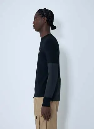 Moncler Fine Knit Crewneck Sweater With Nylon Sleeve Patches