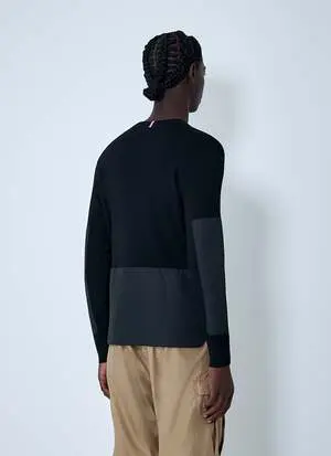 Moncler Fine Knit Crewneck Sweater With Nylon Sleeve Patches