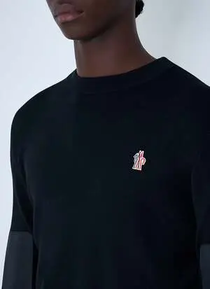 Moncler Fine Knit Crewneck Sweater With Nylon Sleeve Patches