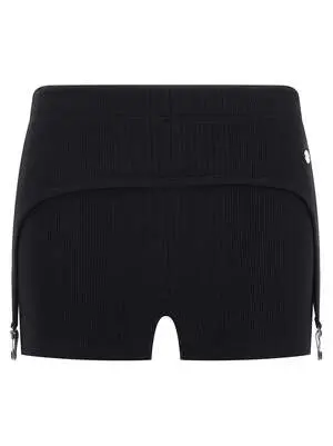 JEAN PAUL GAULTIER Ribbed Stretch Cotton Shorts With Garter Detail - Black