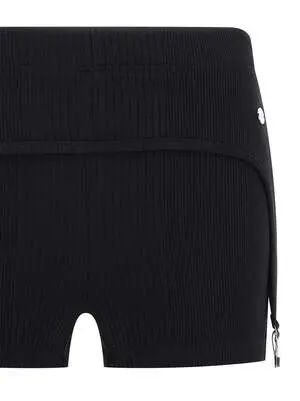 JEAN PAUL GAULTIER Ribbed Stretch Cotton Shorts With Garter Detail - Black