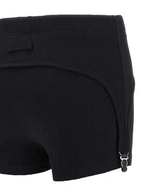 JEAN PAUL GAULTIER Ribbed Stretch Cotton Shorts With Garter Detail - Black