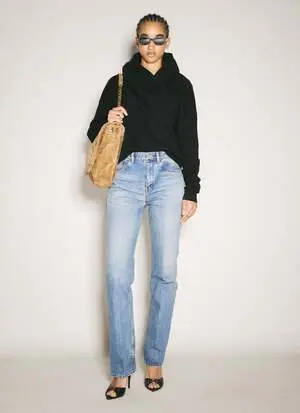 Saint Laurent High V-neck Cotton Fleece Sweatshirt