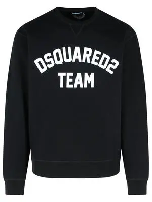 Dsquared2 Cotton Crewneck Sweatshirt With Contrast Logo Print - Black