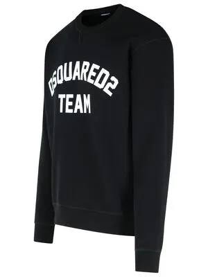 Dsquared2 Cotton Crewneck Sweatshirt With Contrast Logo Print - Black