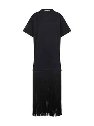 Alaïa Black Cotton Jersey Fringed Dress - Multicolor