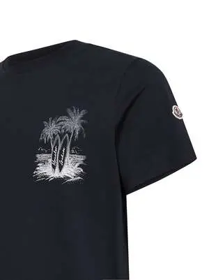 Moncler Blue Cotton Jersey Printed T-shirt