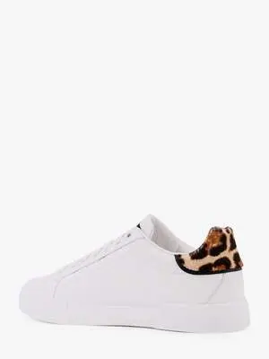 Dolce & Gabbana Portofino Leather Light Strobel Sneakers With Animal Print Logo Patch