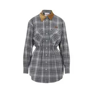 Miu Miu Checked Cotton Dress With Contrast Collar - Gray