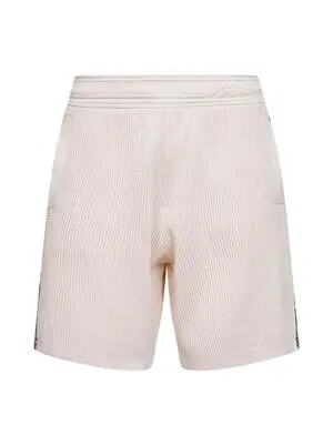 Burberry Beige Cotton Mesh Shorts With Check Trims